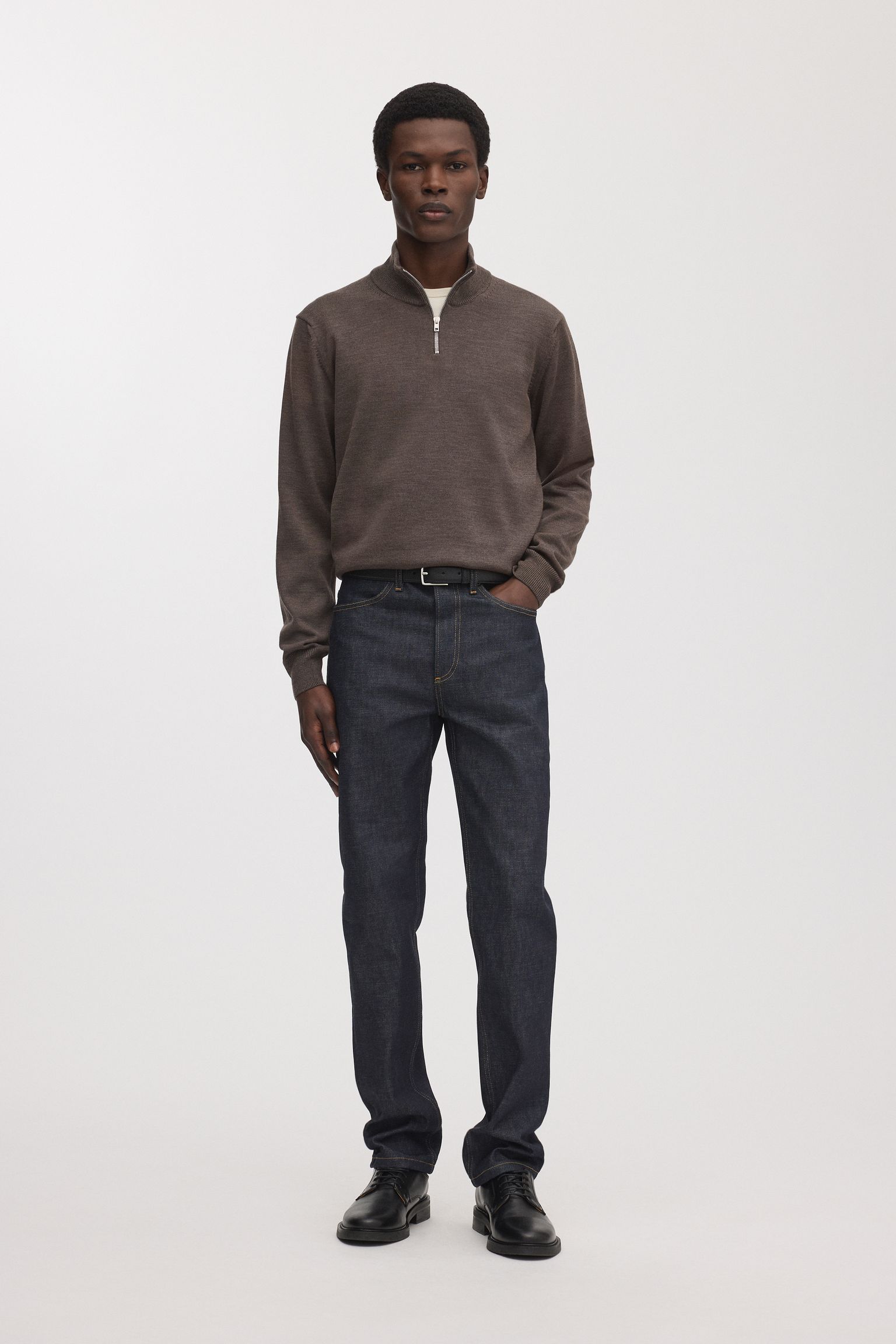 Brown Melange Heavyweight Merino Half Zip Sweater | Asket