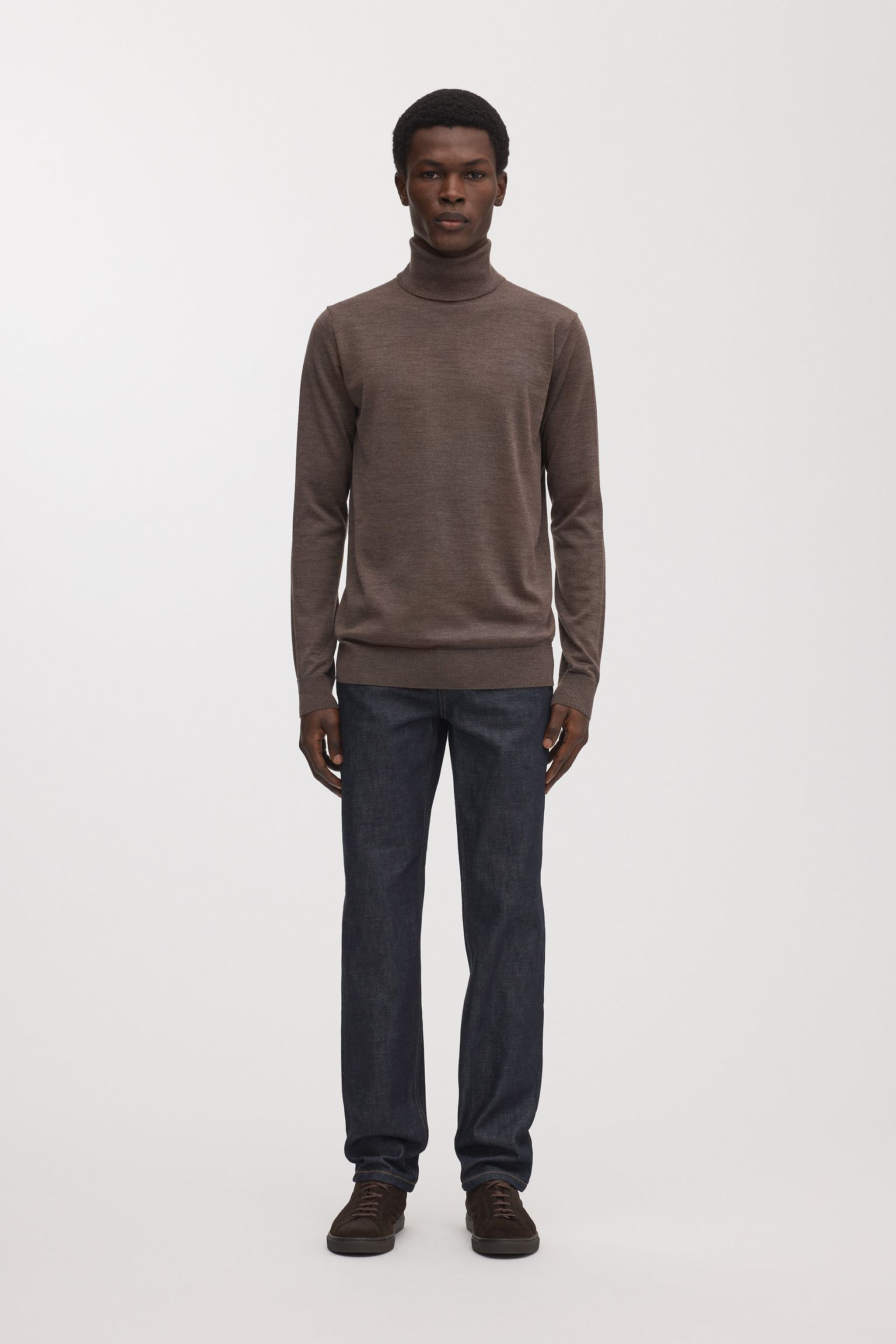 Brown Melange Merino Roll Neck | Wool Turtleneck | Asket
