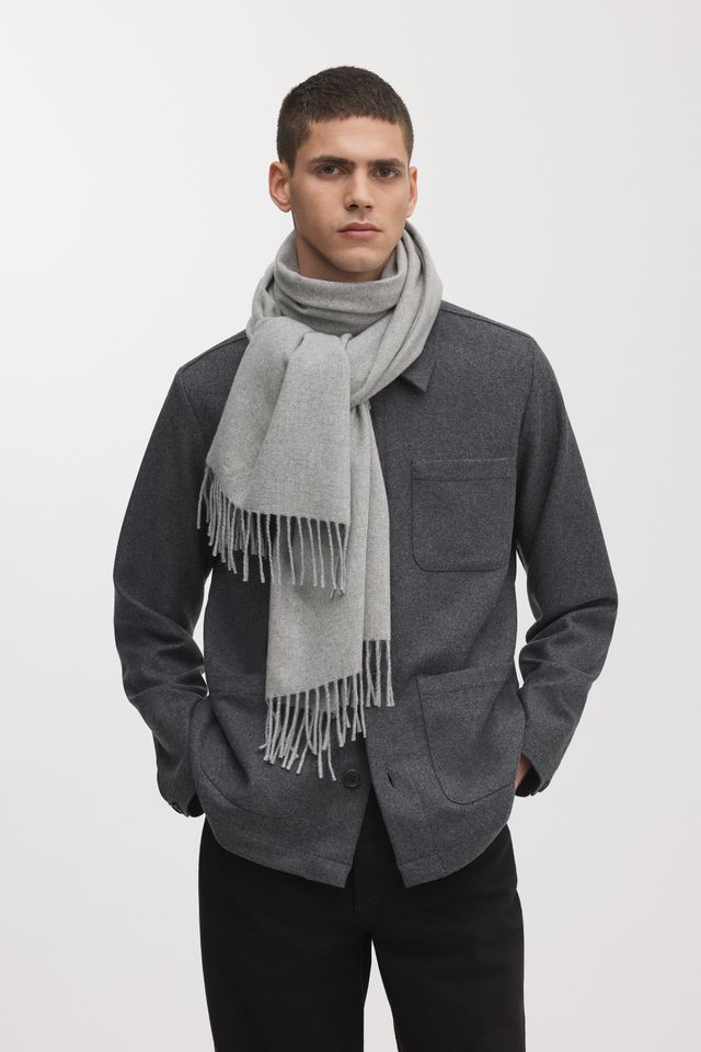Grey Melange Oversized Cashmere Wool Scarf | Italian Recycled Wool | Asket