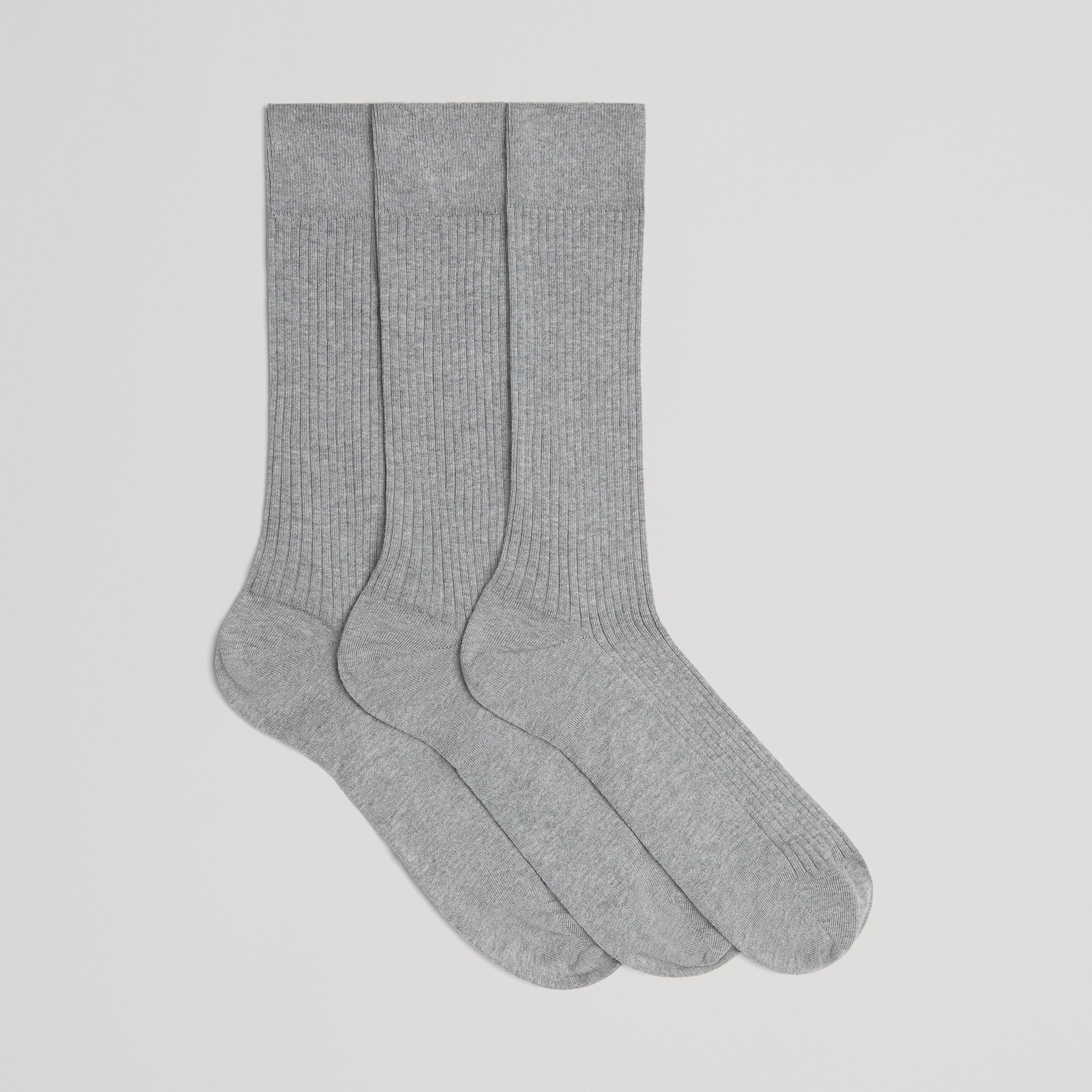 Light Grey Ribbed Cotton Sock 3-Pack | Men's Italian | Asket