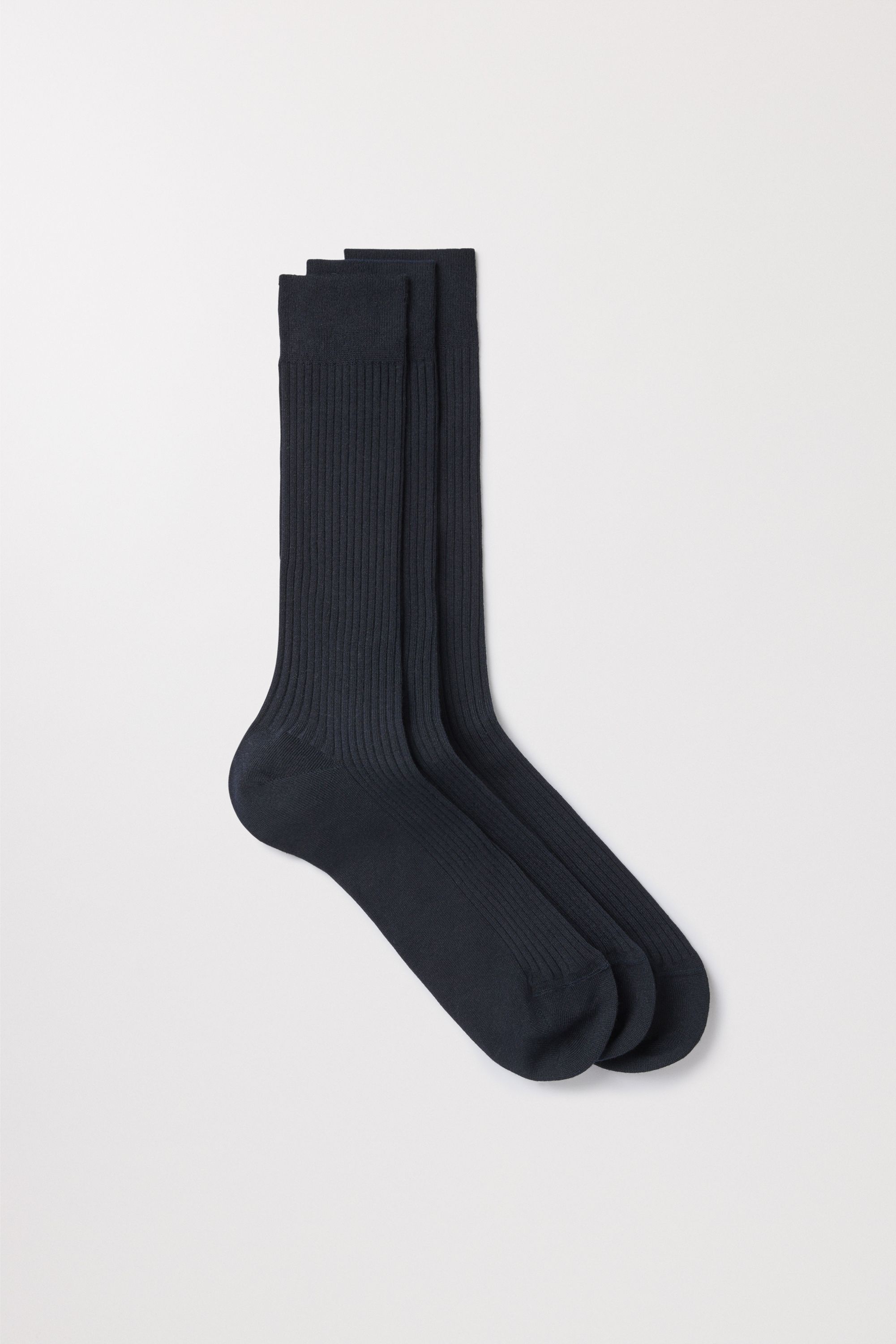 Dark Navy Ribbed Cotton Sock 3-Pack | Men's Italian | Asket